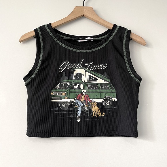 ROMWE | Tops | Romwe Good Time Ribbed Graphic Crop Tank Top | Poshmark